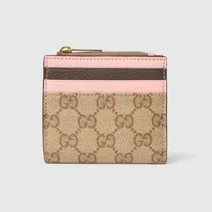 Gucci Zip Card Case With Multicolor Slots, Beige, Original Gg Fabric Beige