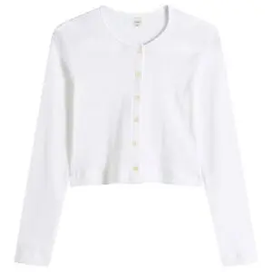 LESET Pointelle Crop Cardigan - White