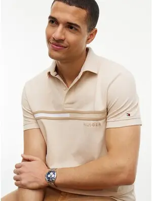 Tommy Hilfiger Regular Fit Signature Flag Stripe Polo - Cream Heather
