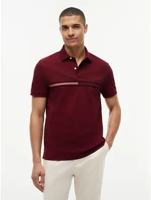 Tommy Hilfiger Regular Fit Signature Flag Stripe Polo - Burgundy