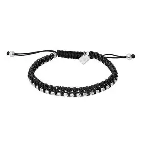 Tateossian Sterling Silver And Black Agate Macrame Friendship Bracelet - Black/silver