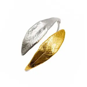 MOTHER NATURE JEWELRY Gold / Silver Two-tone Olive Leaf Cuff, Handmade Adjustable Bracelet In Gold & Silver Statement Jewelry, Sterling Silver - Gold/silver