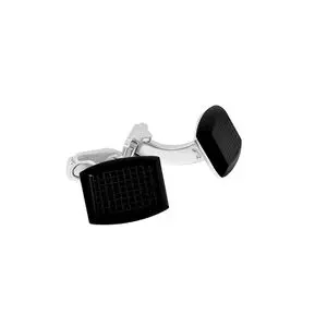 Tateossian Silver / Black Thompson Woven Tonneau Cufflinks In Black Onyx With White Bronze - Silver/black