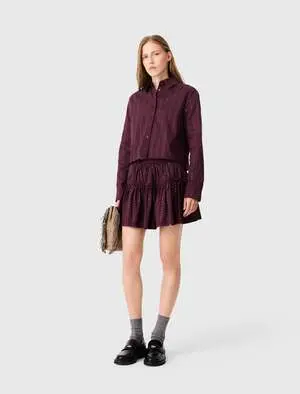 Maje Short Rhinestone Cotton Skirt - Burgundy