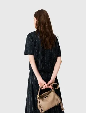 Maje Cropped Rhinestone Cotton Shirt