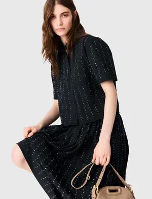 Maje Cropped Rhinestone Cotton Shirt
