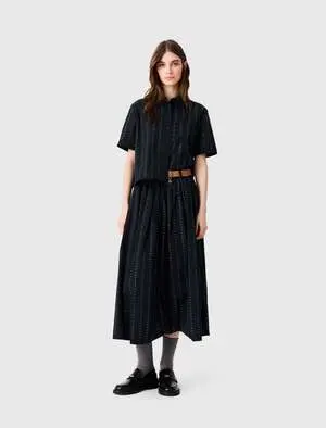 Maje Long Rhinestone Cotton Skirt - Navy