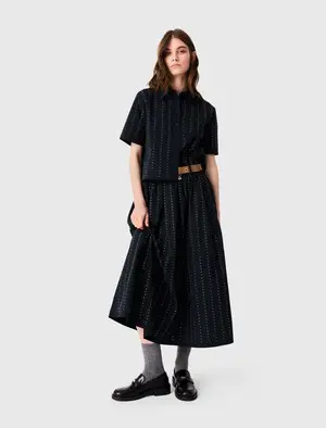 Maje Long Rhinestone Cotton Skirt