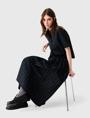 Maje Long Rhinestone Cotton Skirt