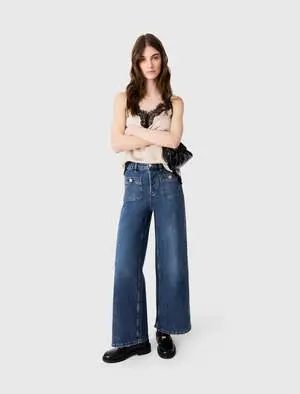 Maje Wide-leg Jeans With Patch Pockets - Blue