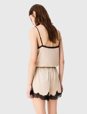 Maje Satin Shorts With Lace Details