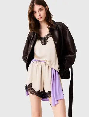 Maje Satin Shorts With Lace Details