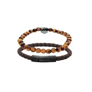 Tateossian Thompson Braided Leather And Tiger Eye Bead Bracelets - Black/brown