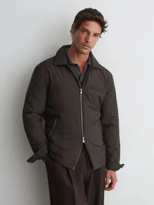 REISS Bernardi Technical Padded Zip-through Jacket - Dark Brown