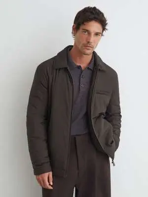 REISS Bernardi Technical Padded Zip-through Jacket - Dark Brown