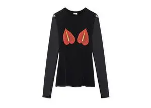 Loewe Anthurium Semi Sheer Mesh Top - Black/red