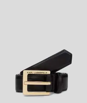 Karl Lagerfeld Smooth Leather Belt With Gold-tone Logo Buckle - Black/gold