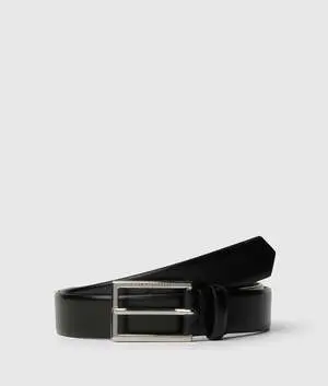 Karl Lagerfeld Classic Leather Belt With Engraved Buckle - Black-nickel