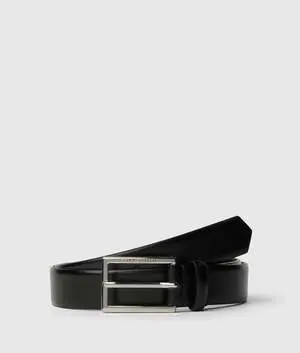 Karl Lagerfeld Classic Leather Belt With Engraved Buckle - Black-nickel