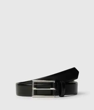 Karl Lagerfeld Classic Leather Belt With Engraved Buckle - Black-nickel
