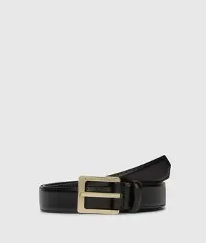 Karl Lagerfeld Classic Leather Belt With Engraved Buckle - Black/gold