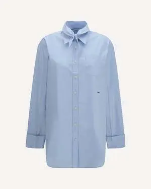 Prada Oversized Shirt With Pocket And Embroidered Logo - Light Blue