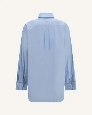 Prada Oversized Shirt With Pocket And Embroidered Logo - Light Blue