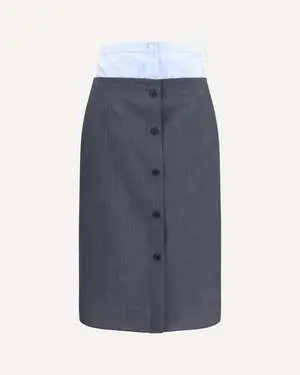 Prada Double-layer Midi Skirt In Cotton And Linen