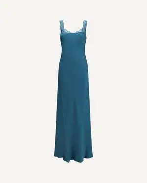 FORTE_FORTE Satin Maxi Dress With Lace Trims - Blue