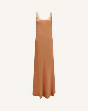 FORTE_FORTE Satin Maxi Dress With Lace Trims - Beige