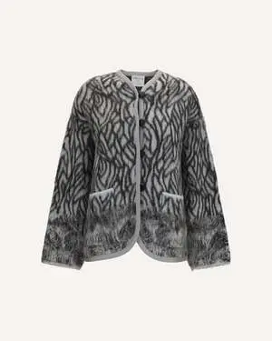 FORTE_FORTE Heron Feather Motif Brushed Cardigan - Grey