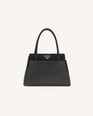 Prada Calfskin Leather Top Handle Bag With Triangle Logo - Black