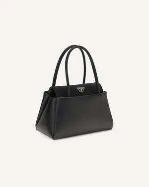 Prada Calfskin Leather Top Handle Bag With Triangle Logo - Black