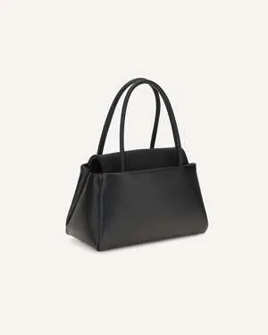 Prada Calfskin Leather Top Handle Bag With Triangle Logo - Black