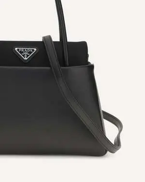 Prada Calfskin Leather Top Handle Bag With Triangle Logo
