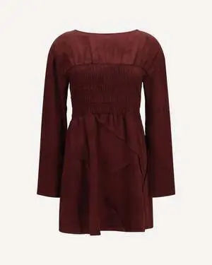 GANNI Long-sleeve Satin Mini Dress With Ruched Bodice