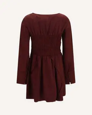 GANNI Long-sleeve Satin Mini Dress With Ruched Bodice