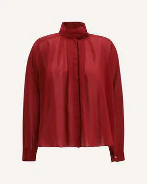 FORTE_FORTE Pleated High-neck Blouse - Red