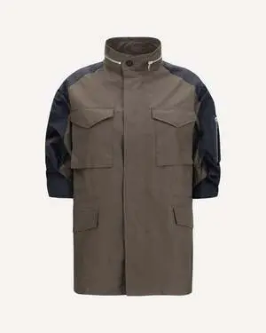 Sacai Nylon And Cotton Jacket With Three-quarter Sleeves - Khaki