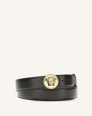 Versace Medusa Buckle Leather Belt - Black