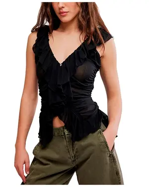 Free People Blythe Ruffle Front Vest Black