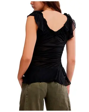 Free People Blythe Ruffle Front Vest - Black