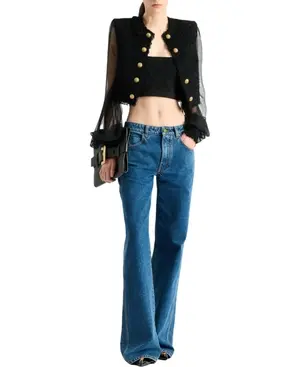 Balmain Cropped Tweed Jacket With Sheer Sleeves