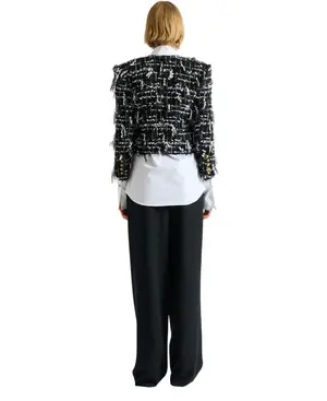 Balmain Cropped Jacket In Fringed Tweed