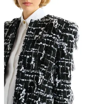Balmain Cropped Jacket In Fringed Tweed