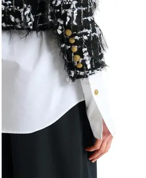 Balmain Cropped Jacket In Fringed Tweed