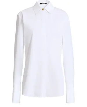 Balmain Cotton Poplin Shirt With Embellished Cuffs