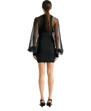 Balmain Zip Up Sheer Sleeve Mini Dress