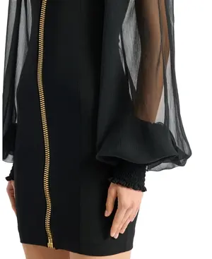 Balmain Zip Up Sheer Sleeve Mini Dress