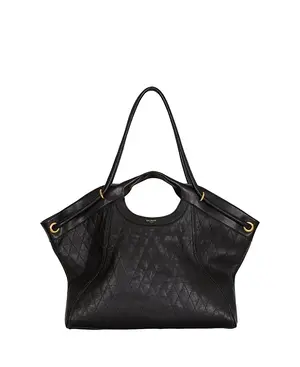 Balmain Large Tote In Topstitched Leather - Black
